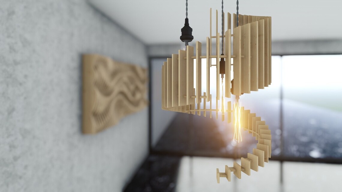 Parametric Wavy Wooden Lighting 02 - Chandelier Model / CNC Files for ...