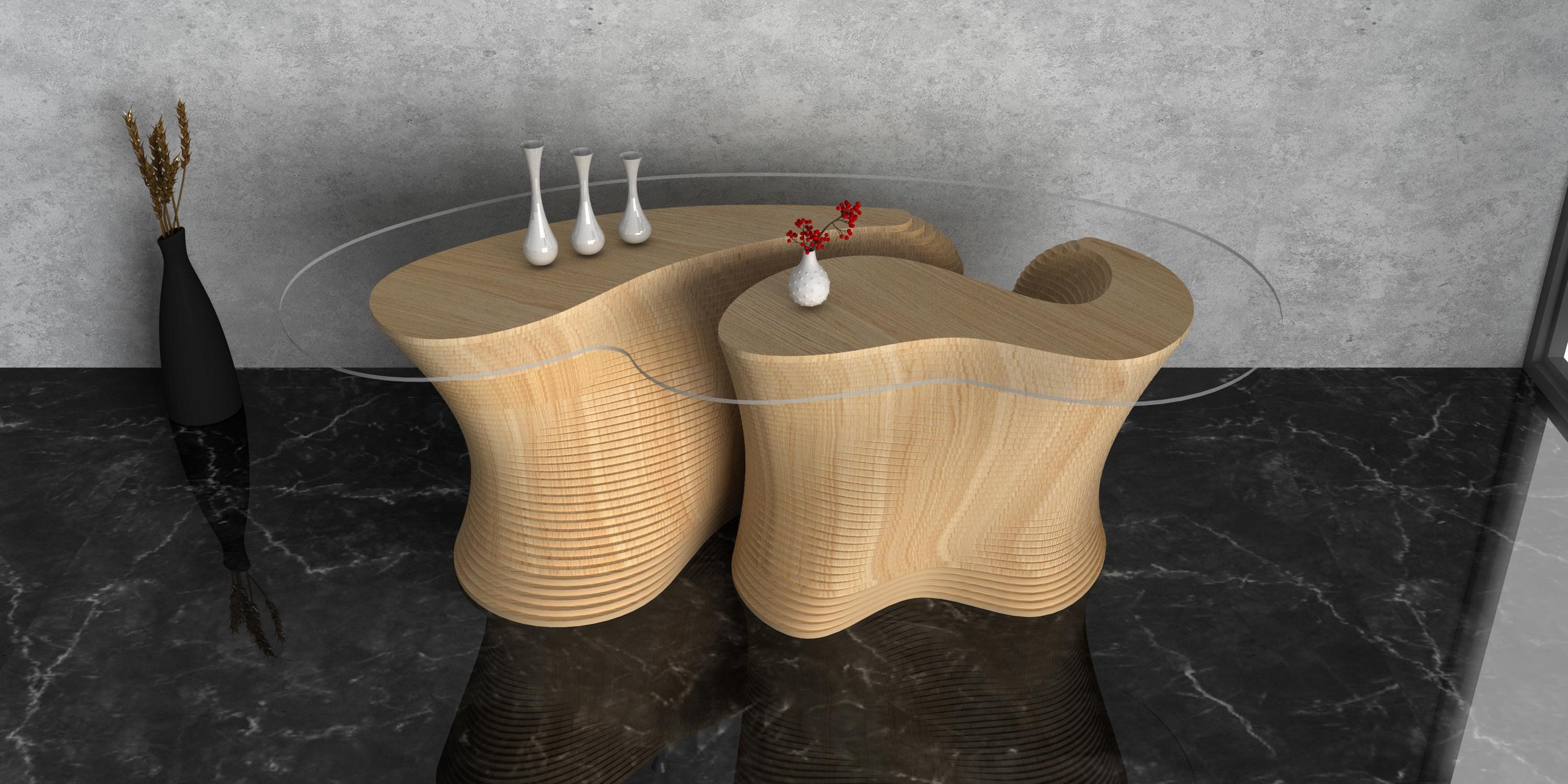 Parametric Wavy Wooden Furniture 49 - Dinner Table Design / CNC Files ...