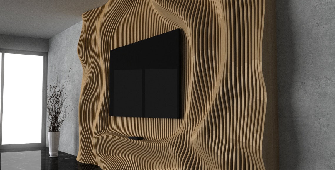Parametric Wavy Wooden Wall Decor 46 / TV Unit / CNC Files for Cutting ...