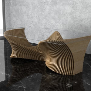 Parametric Wavy Wooden Furniture 41 - Dinner Table - / CNC Files for ...