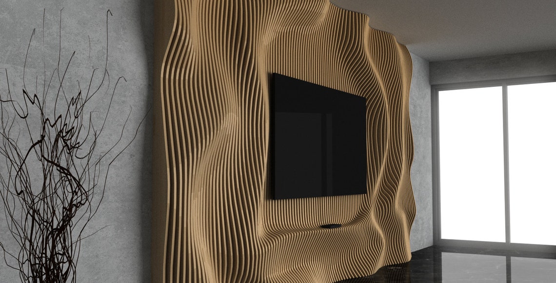 Parametric Wavy Wooden Wall Decor 46 / TV Unit / CNC Files for Cutting ...
