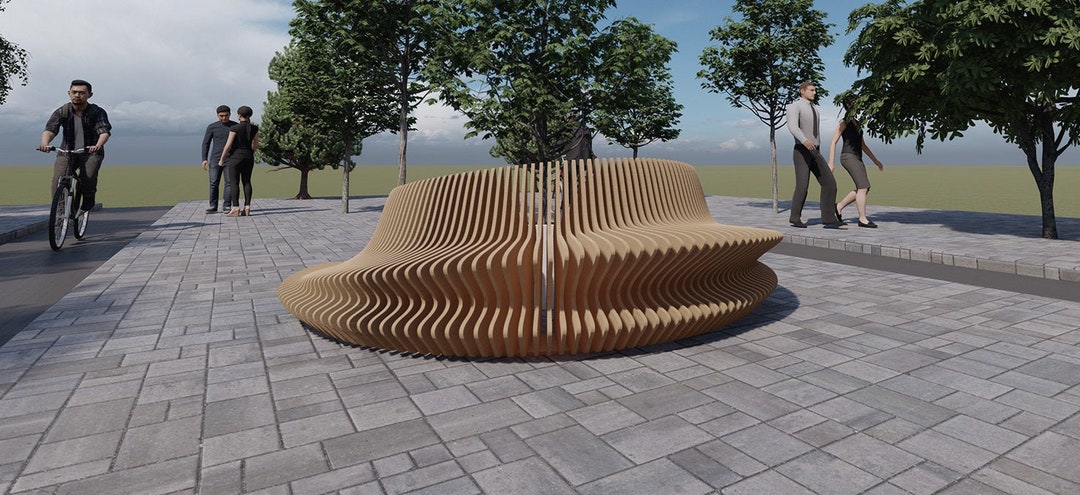 Parametric Wavy Wooden Furniture 16 - C Shaped Bench / CNC Files for ...