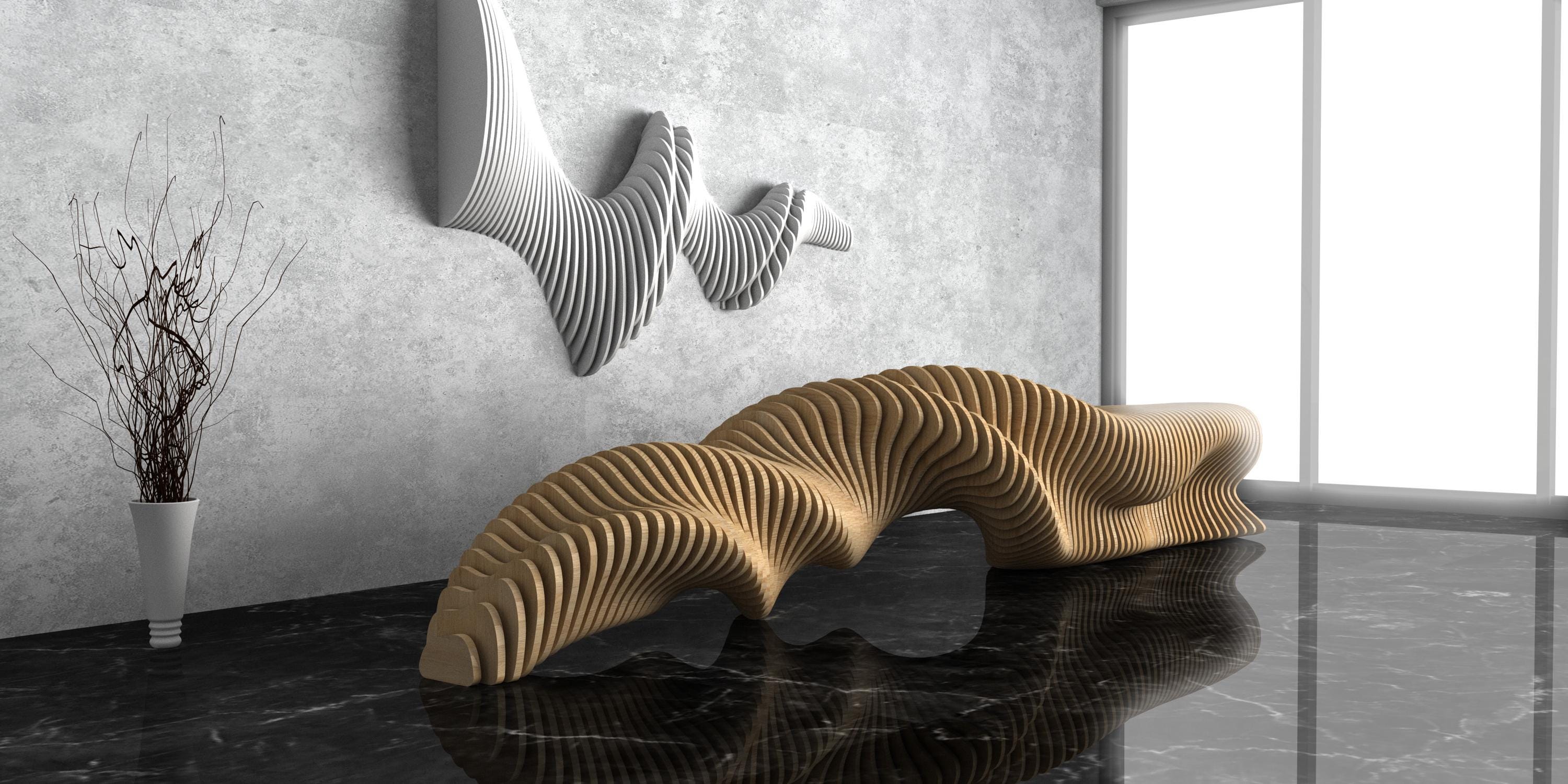 Parametric Wavy Wooden Furniture 51 - Twisted Bench Design / CNC Files ...