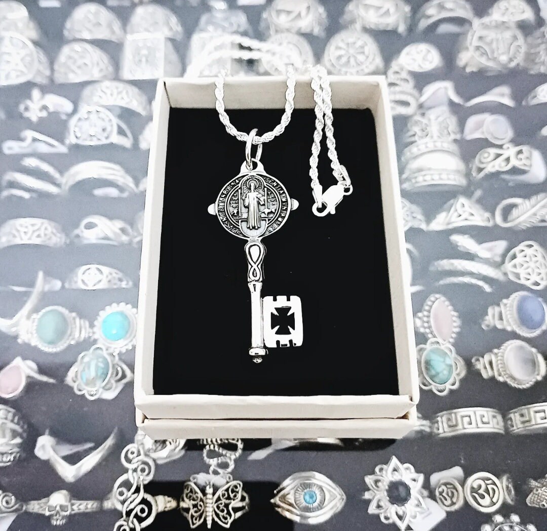Saint Benedict Key Pendant 925 Sterling Silver - Etsy