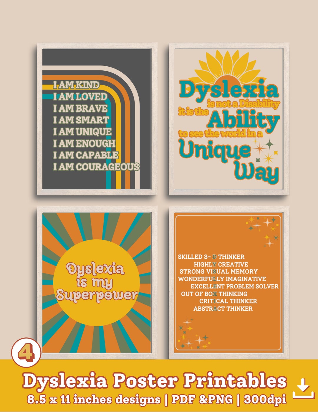 4 Fall Kids Dyslexia Awareness Month Digital Downloads With Positive ...