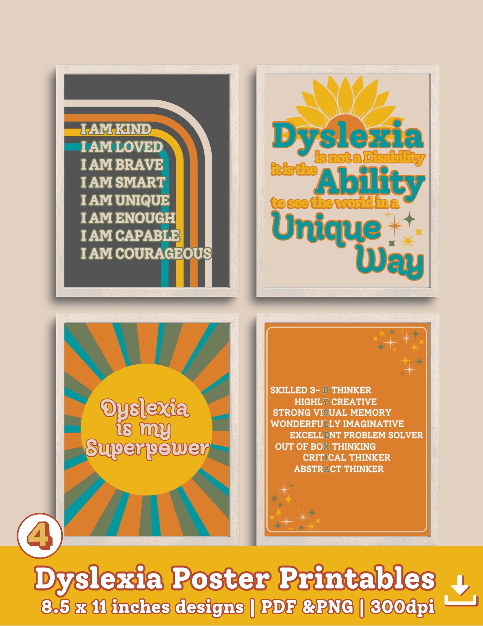 4 Fall Dyslexia Awareness Month Posters: Inspiring Affirmations ...