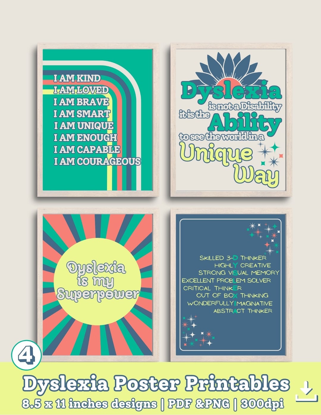 4 Vibrant Kids Dyslexia Awareness Month Posters - Therapeutic Dyslexia ...