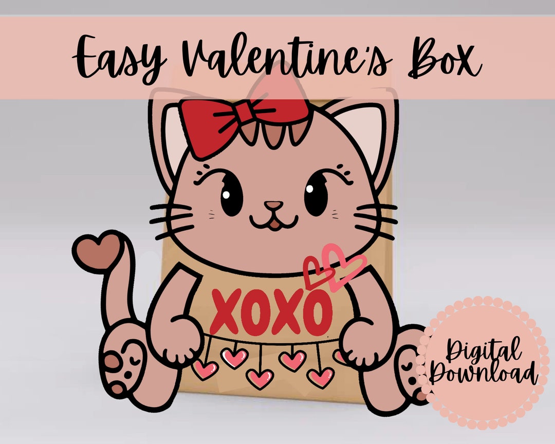 Cat Valentines Box or Bag Printable - Mailbox - Instant Download - DIY ...