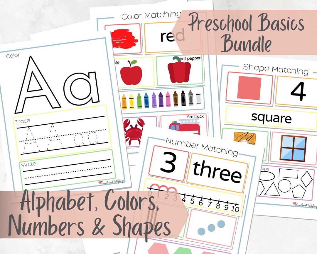 Preschool Basics Bundle - Alphabet Sheets - Color Matching - Shapes ...
