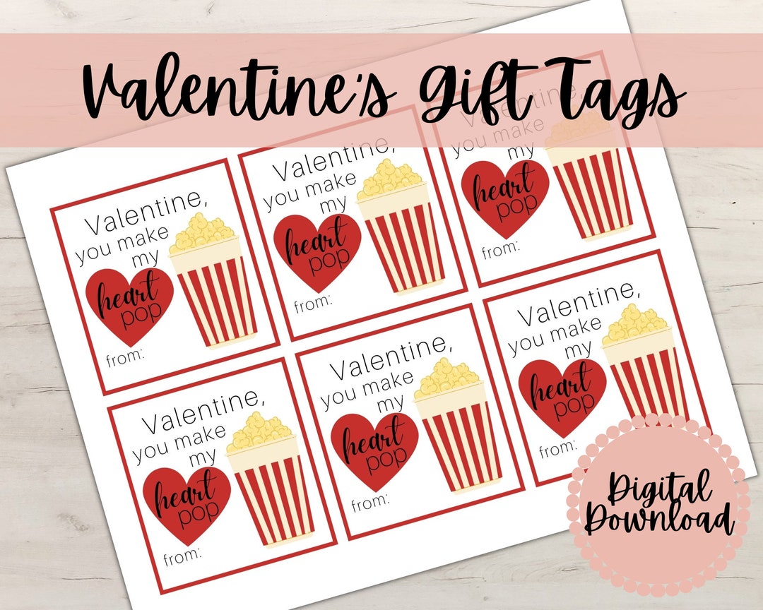 Valentines Gift Tag Printable - “popcorn” - Instant Download - Cards ...