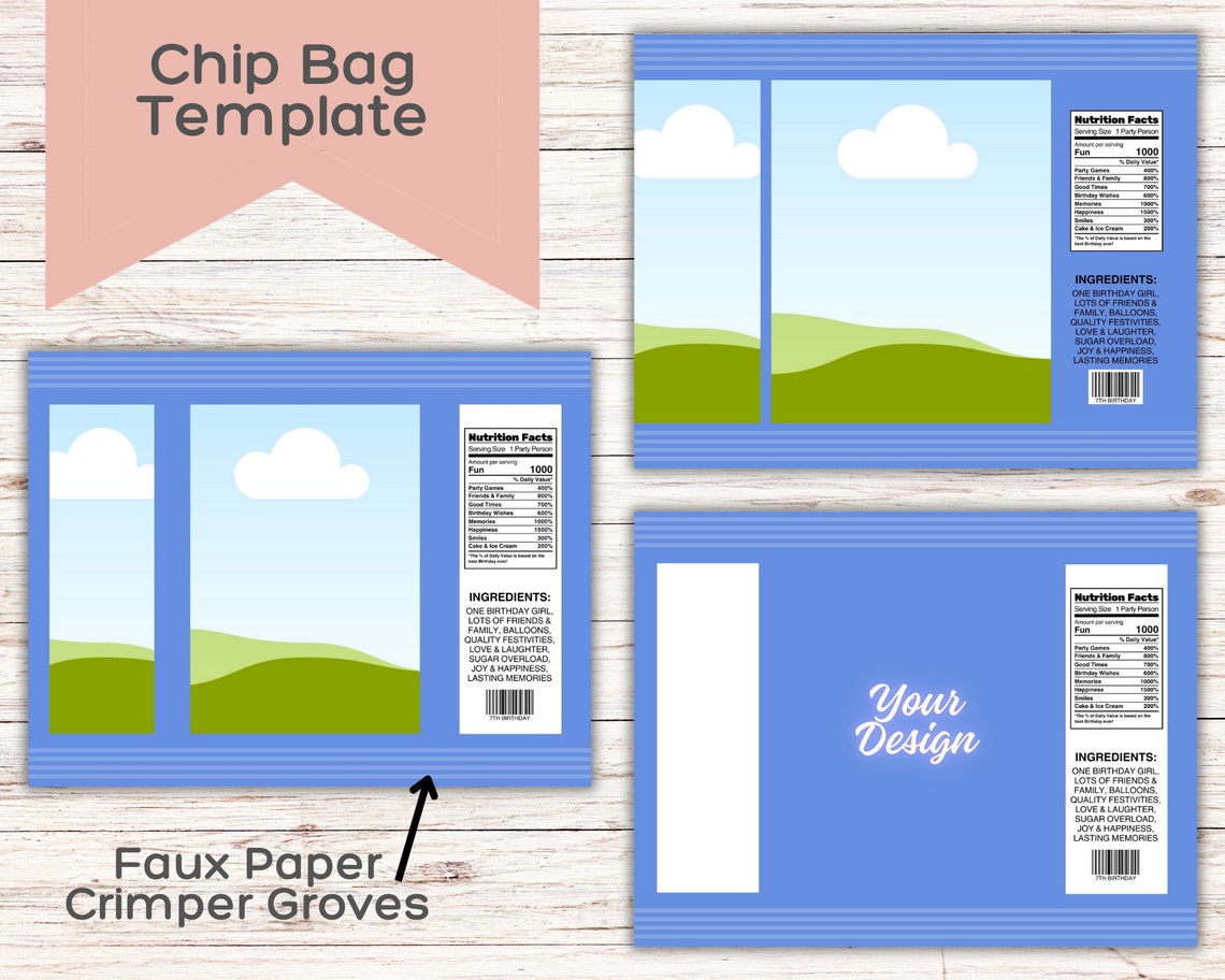 Editable Chip Party Favor Bundle - Pringles Can Template - Chip Bag ...