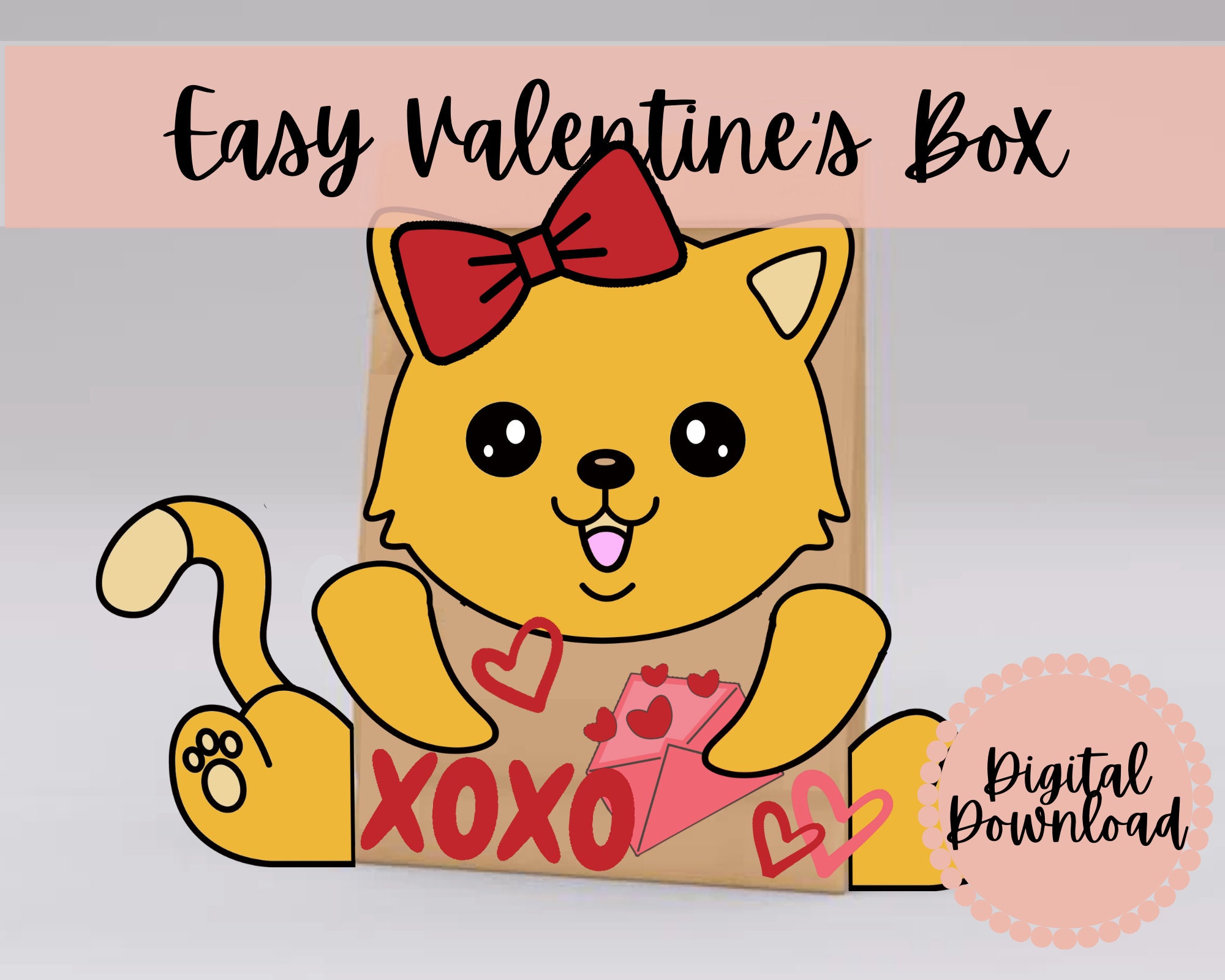 Cat Valentines Box or Bag Printable - Mailbox - Instant Download - DIY ...