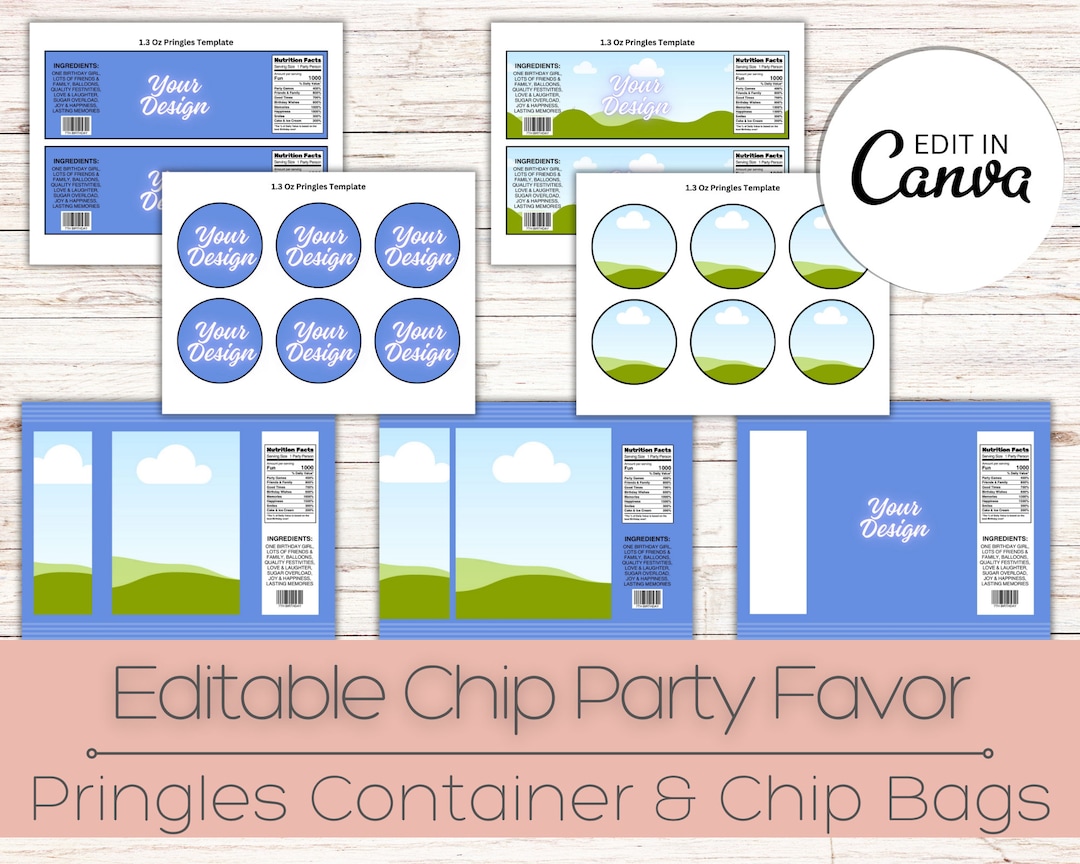 Editable Chip Party Favor Bundle - Pringles Can Template - Chip Bag ...