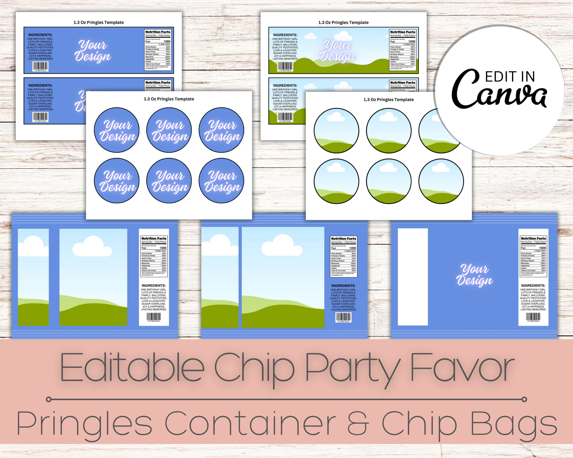 Editable Chip Party Favor Bundle - Pringles Can Template - Chip Bag ...