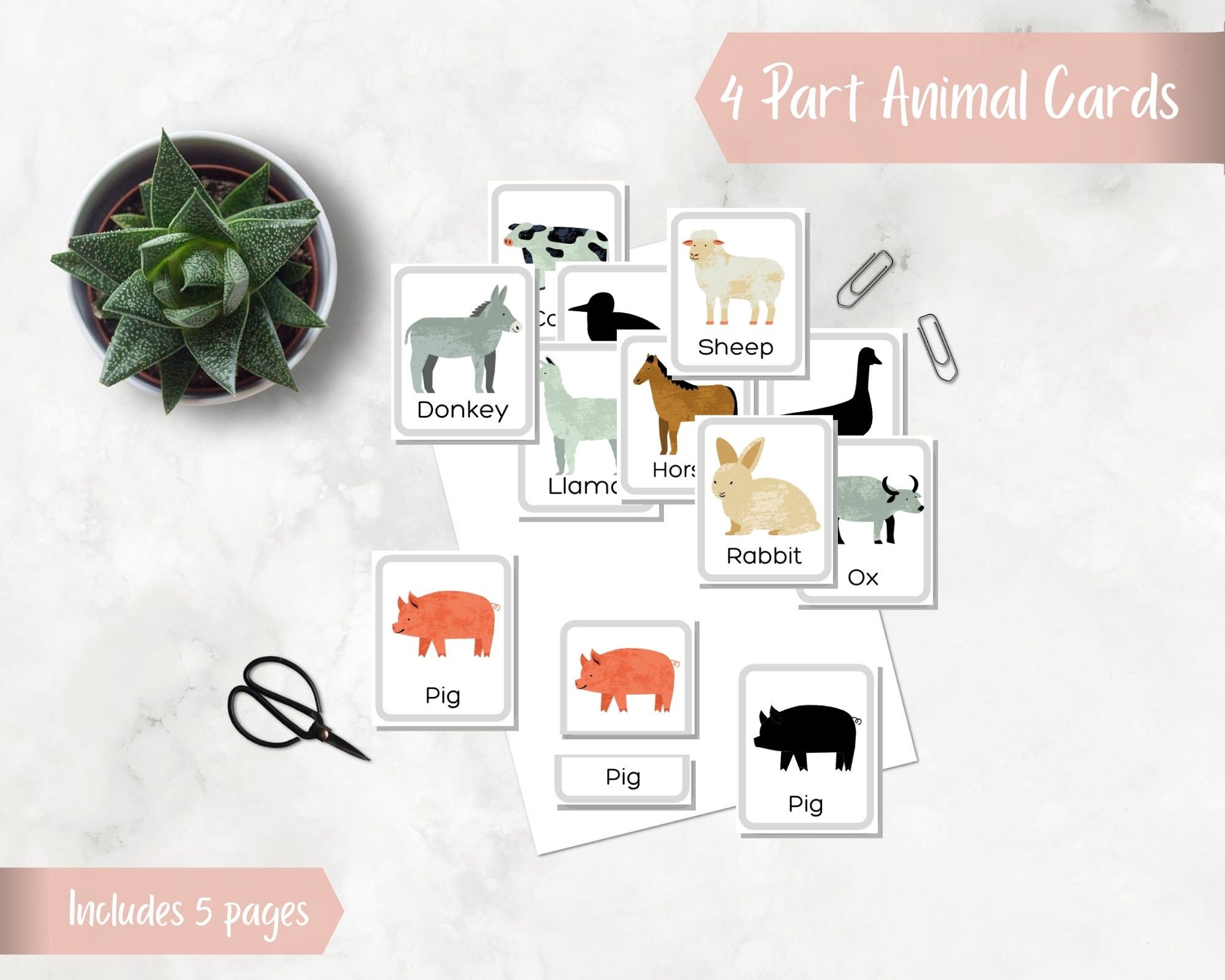 4-part Farm Animal Cards PRINTABLE Preschool Activity - Etsy