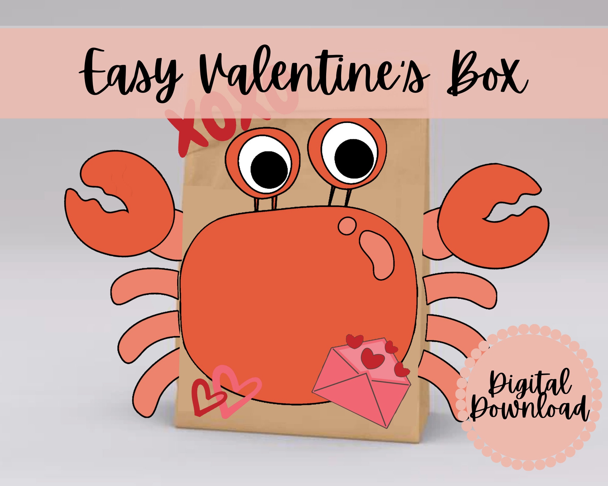 Crab Valentines Box or Bag Printable - Mailbox - Instant Download - DIY ...