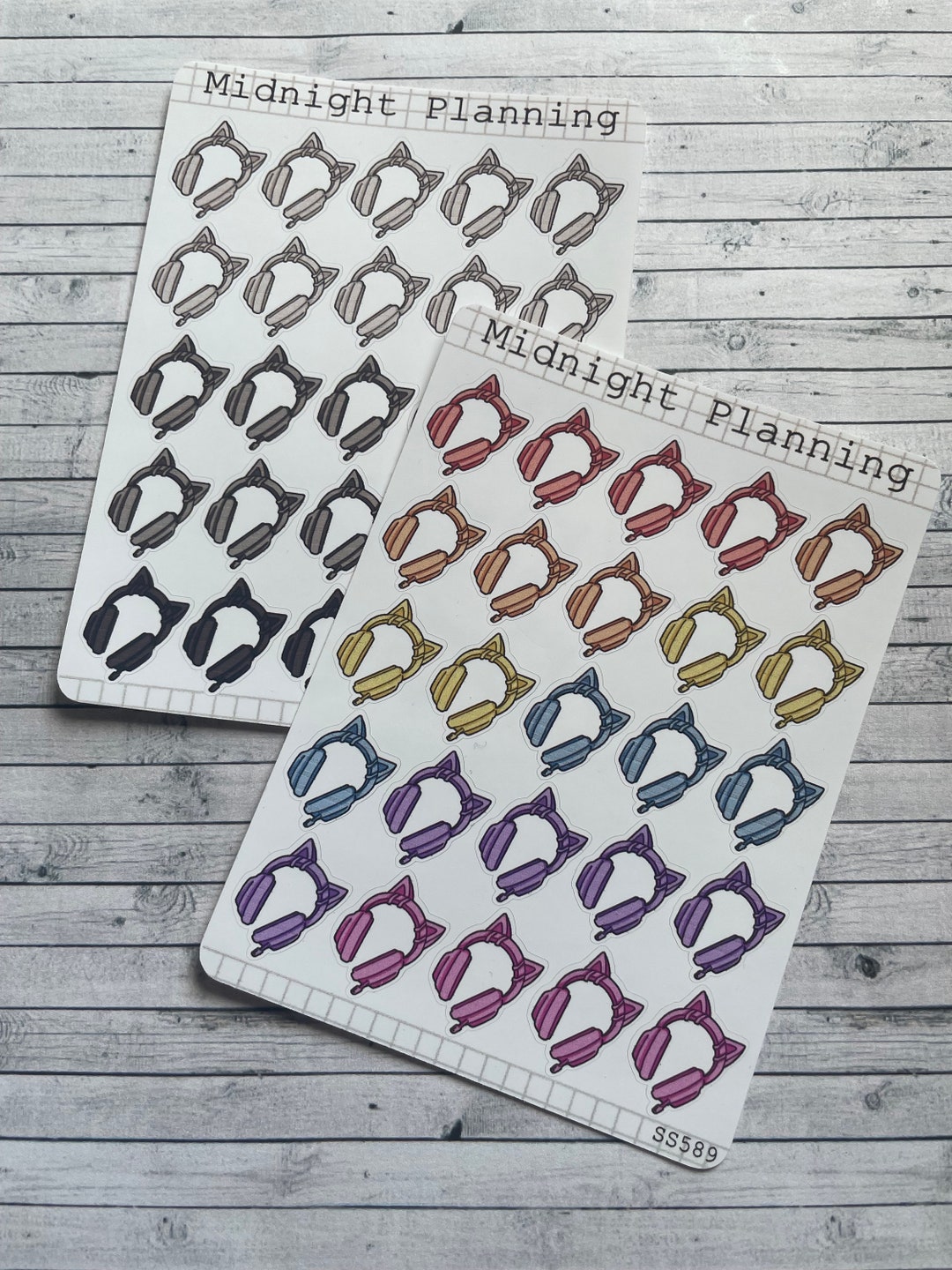 Cat Headphone Stickers, Functional and Handmade Planner Sticker Sheets ...