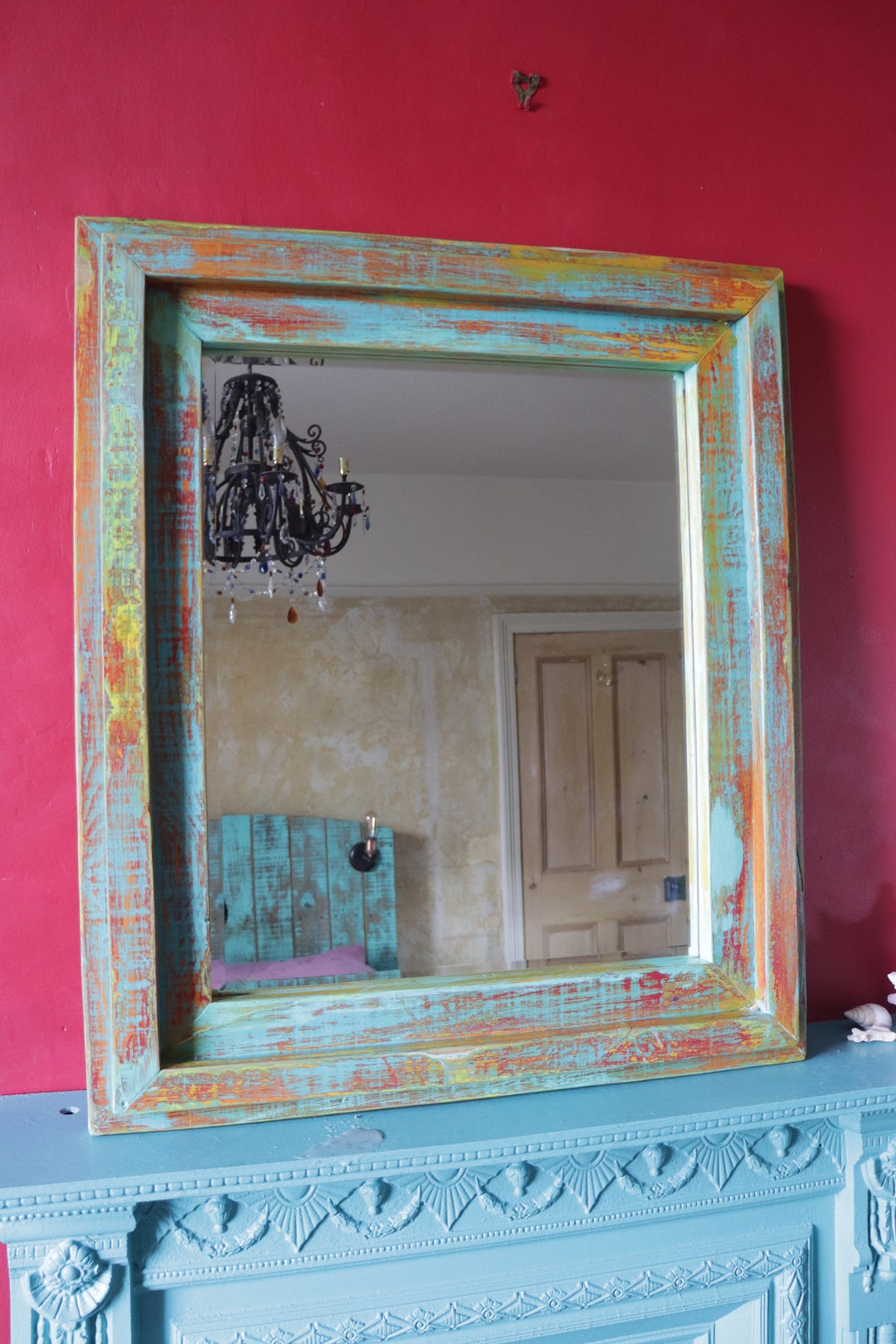 Colourful Rustic Wood Framed Bevelled Edge Mirror. - Etsy
