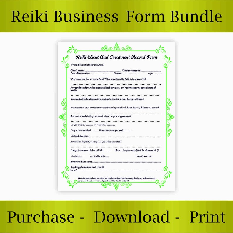 Reiki Business Form Bundle + 7 Chakras | Instant Download - Etsy