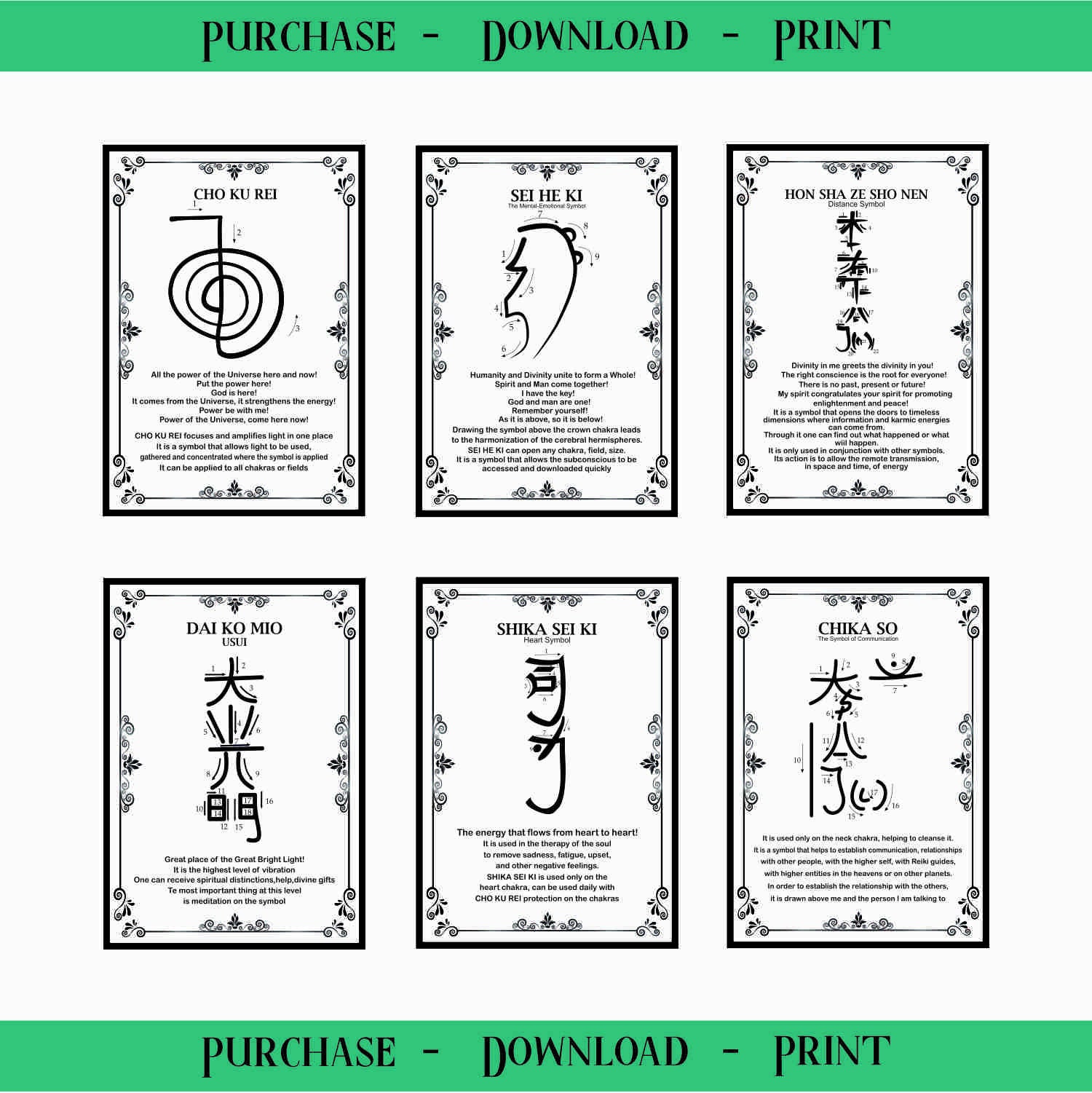 Pack of 6 Symbols. Cho Ku Rei, Sei He Ki, Hon Sha Ze Sho Nen, Dai Ko ...