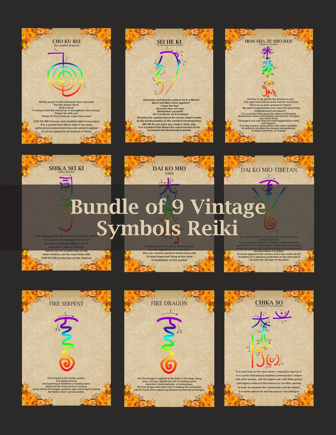 Bundle of 9 Vintage Symbols Reiki Png File 8.5x11 Inch A4 - Etsy
