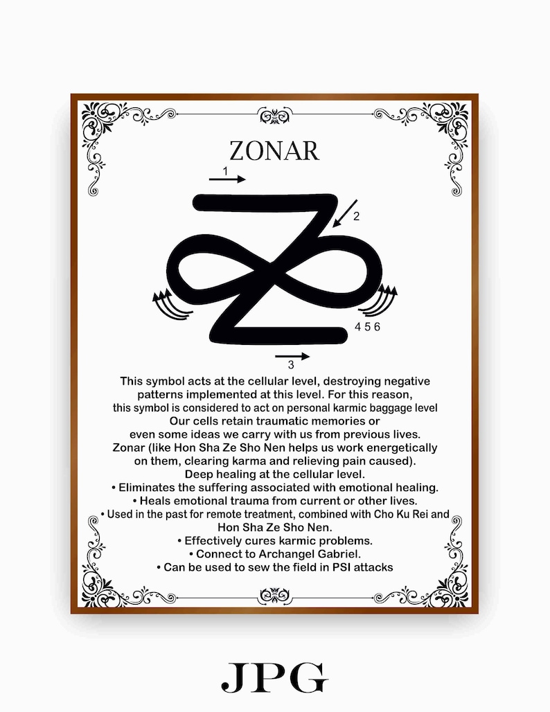 ZONAR Symbol, Reiki Symbol, You Will Learn to Draw Them Printable Size ...