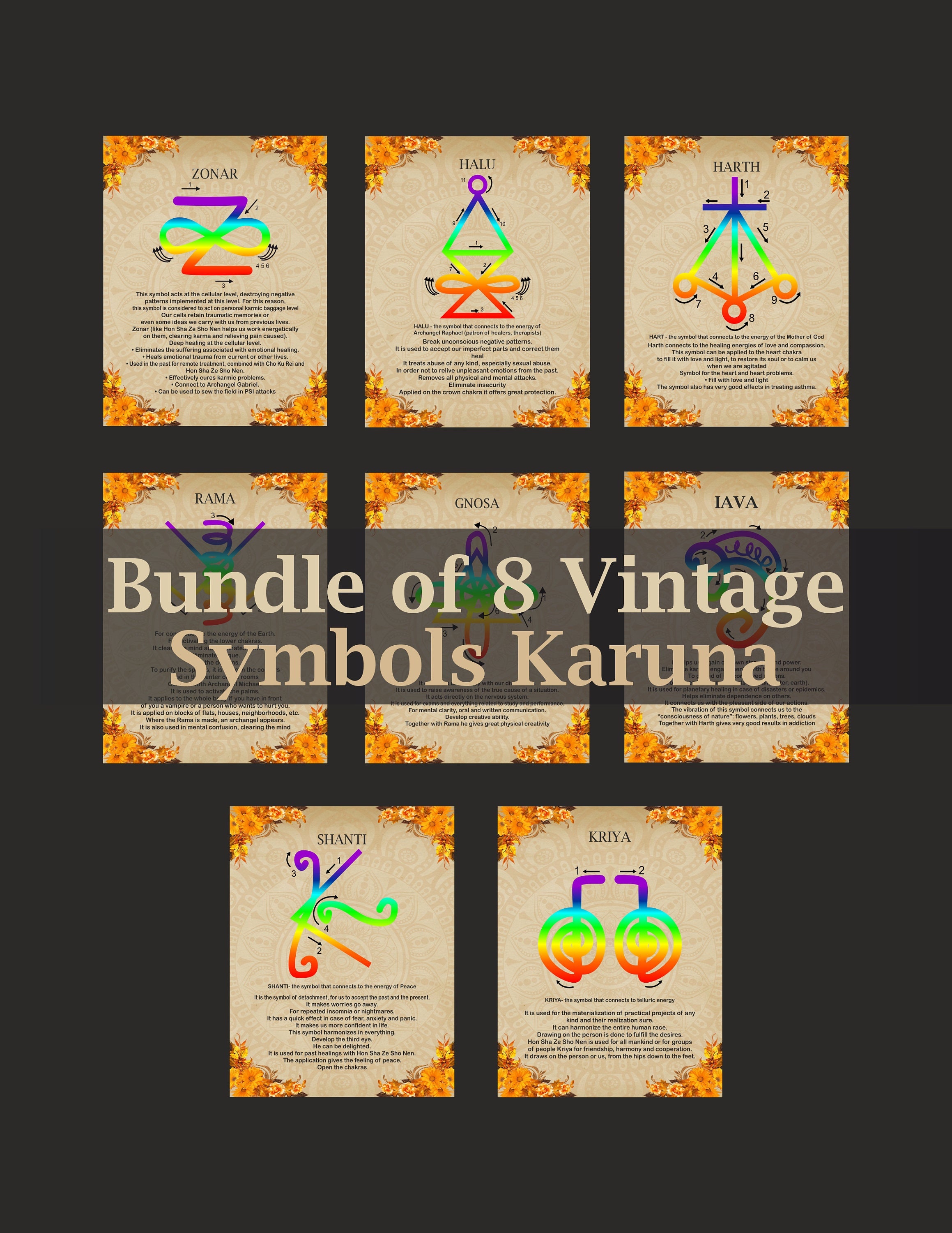 Bundle of 8 Vintage Symbols Karuna Png File 8.5x 11 Inch ( A4 ) - Etsy