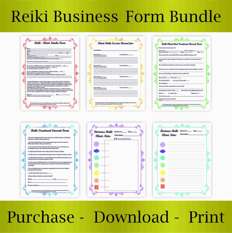 Reiki Business Form Bundle + 7 Chakras | Instant Download - Etsy