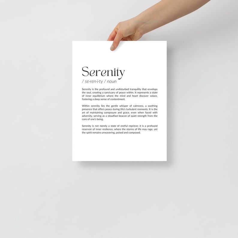 Serenity Definition Poster | Minimalist Wall Art | Printed on Thick ...