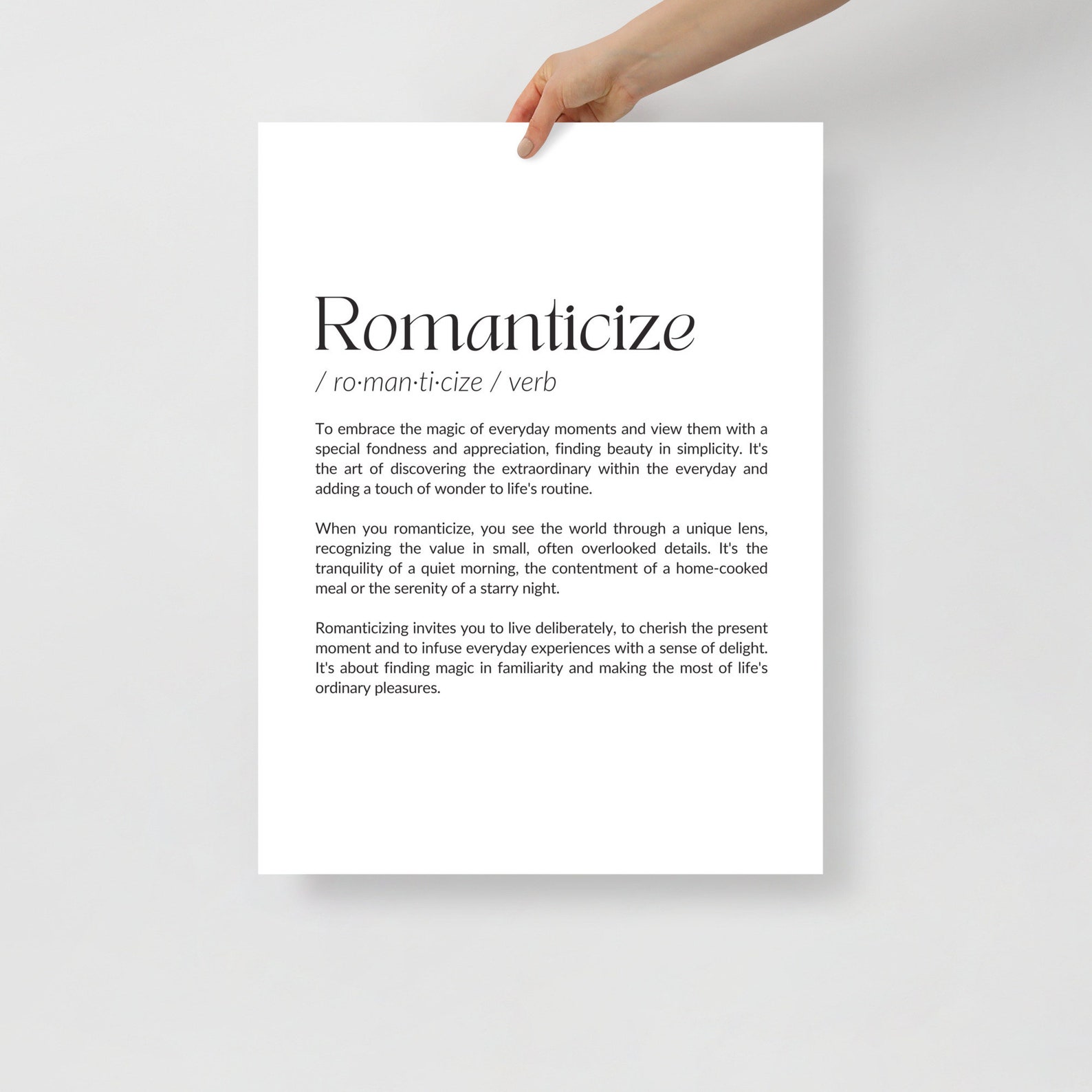 Romanticize Definition Poster | Minimalist Wall Art | Printed on Thick ...
