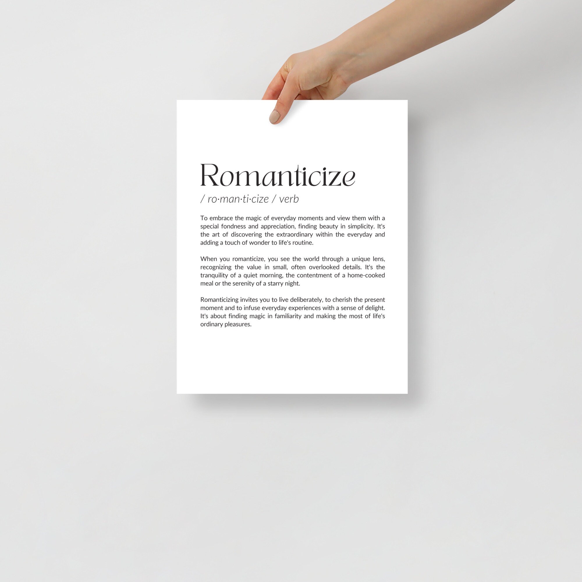 Romanticize Definition Poster | Minimalist Wall Art | Printed on Thick ...