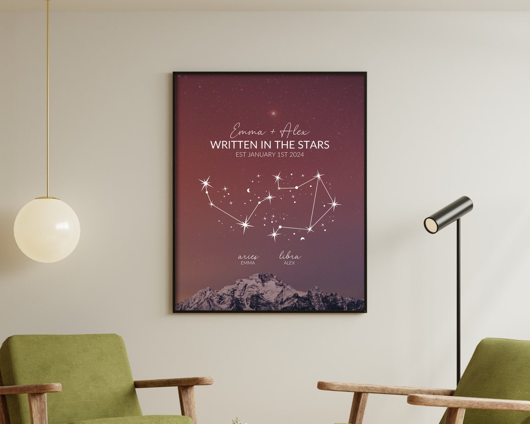 Custom Couple Zodiac Sign Constellation Wall Art | Written in the Stars ...