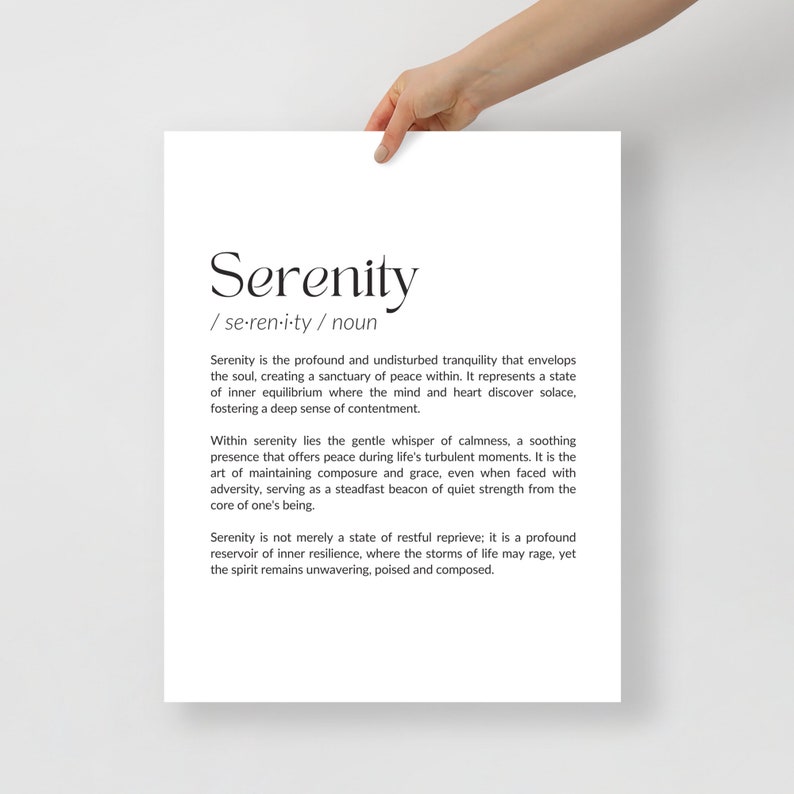 Serenity Definition Poster | Minimalist Wall Art | Printed on Thick ...