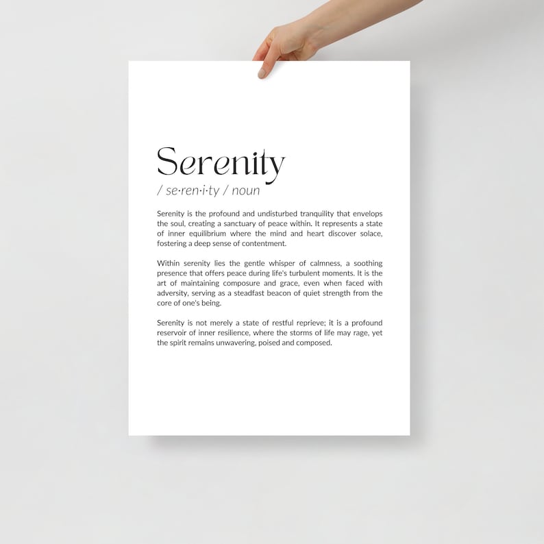 Serenity Definition Poster | Minimalist Wall Art | Printed on Thick ...