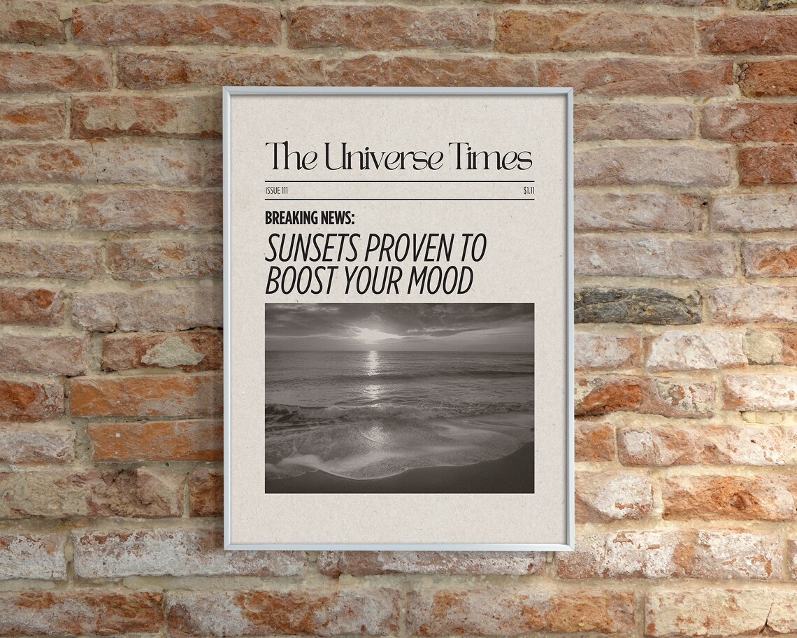 Retro Newspaper Poster Trendy Wall Art Sunset Quote Print Printed on ...