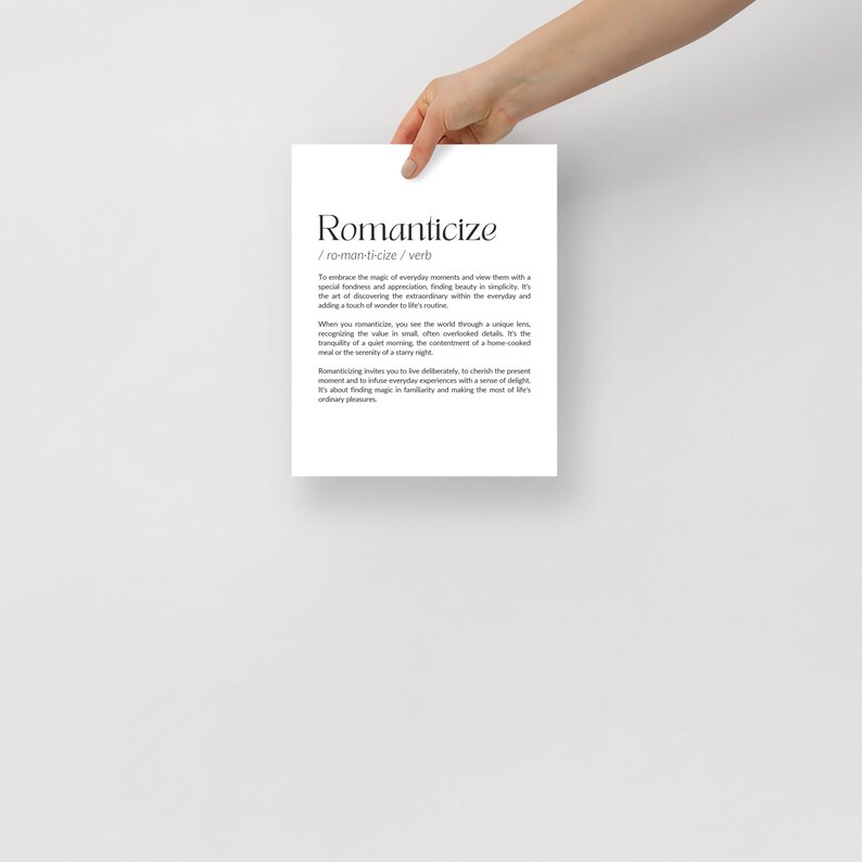 Romanticize Definition Poster | Minimalist Wall Art | Printed on Thick ...