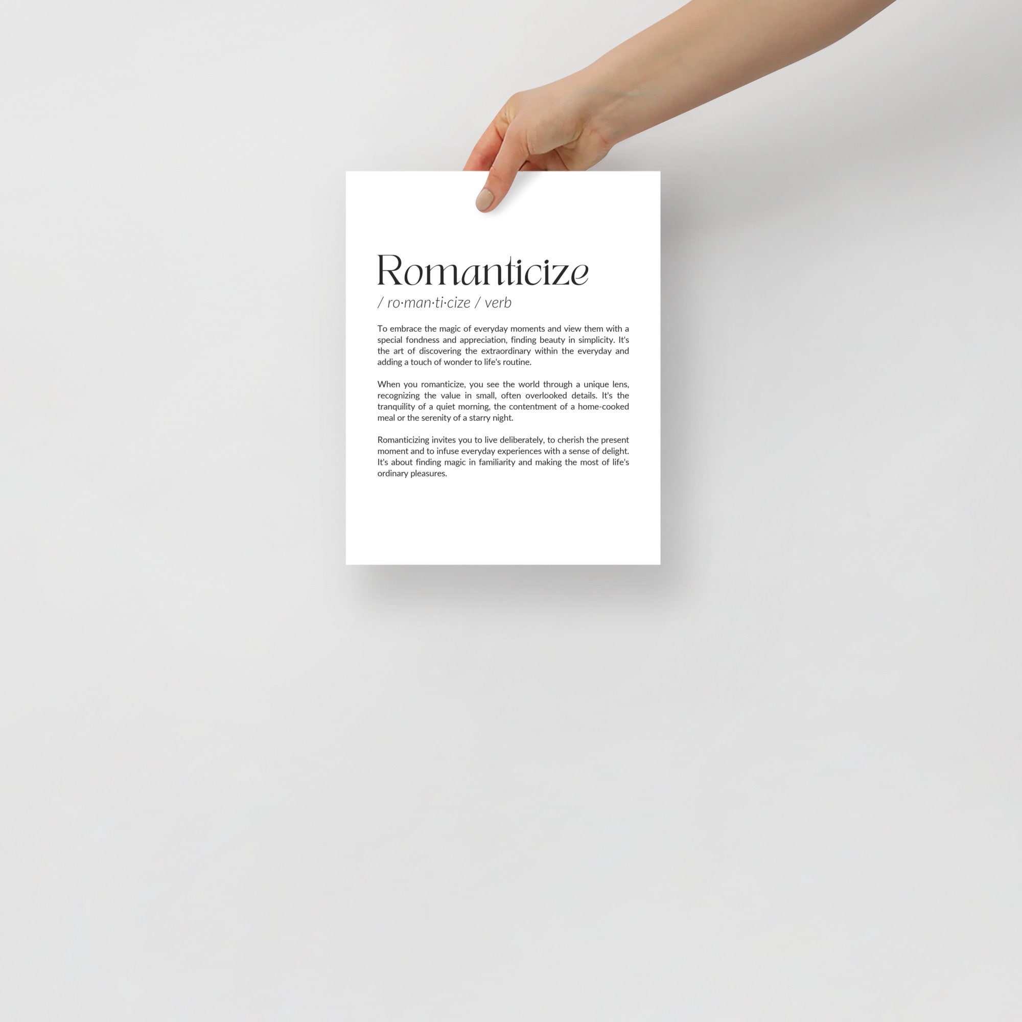 Romanticize Definition Poster | Minimalist Wall Art | Printed on Thick ...