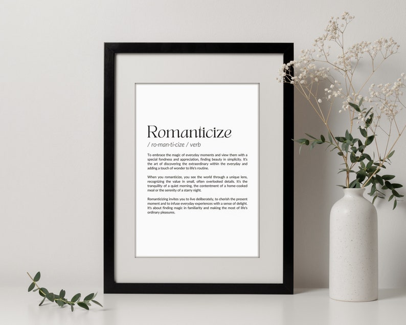 Romanticize Definition Poster | Minimalist Wall Art | Printed on Thick ...