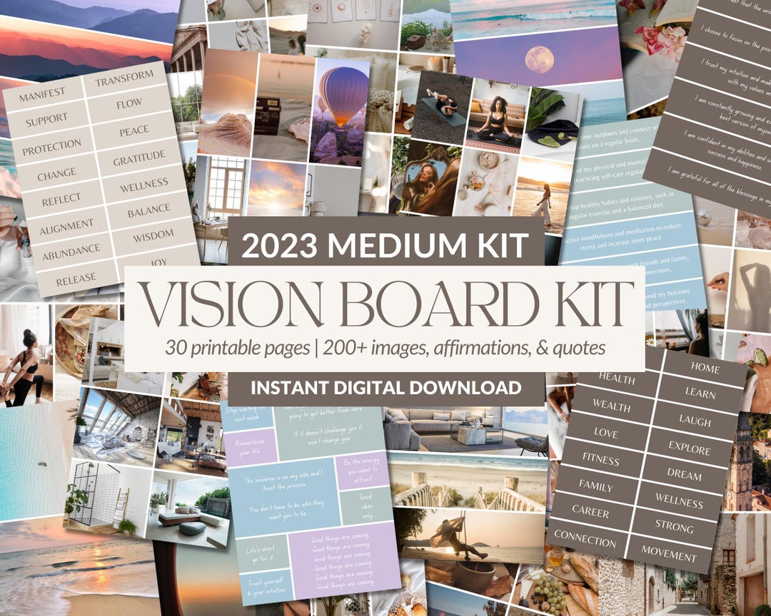 2023 Vision Board Kit (medium) | 30 Page Printable Package | 200 ...