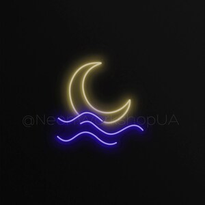 Moon Wave Bedroom LED Neon Sign, Moon Light Sign, Ocean and Moon Neon ...