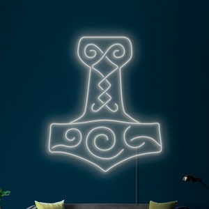 Thor's Hammer LED Neon Sign, Mjolnir, Scandinavian Ornament, Bar Neon ...