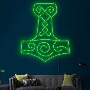 Thor's Hammer LED Neon Sign, Mjolnir, Scandinavian Ornament, Bar Neon ...