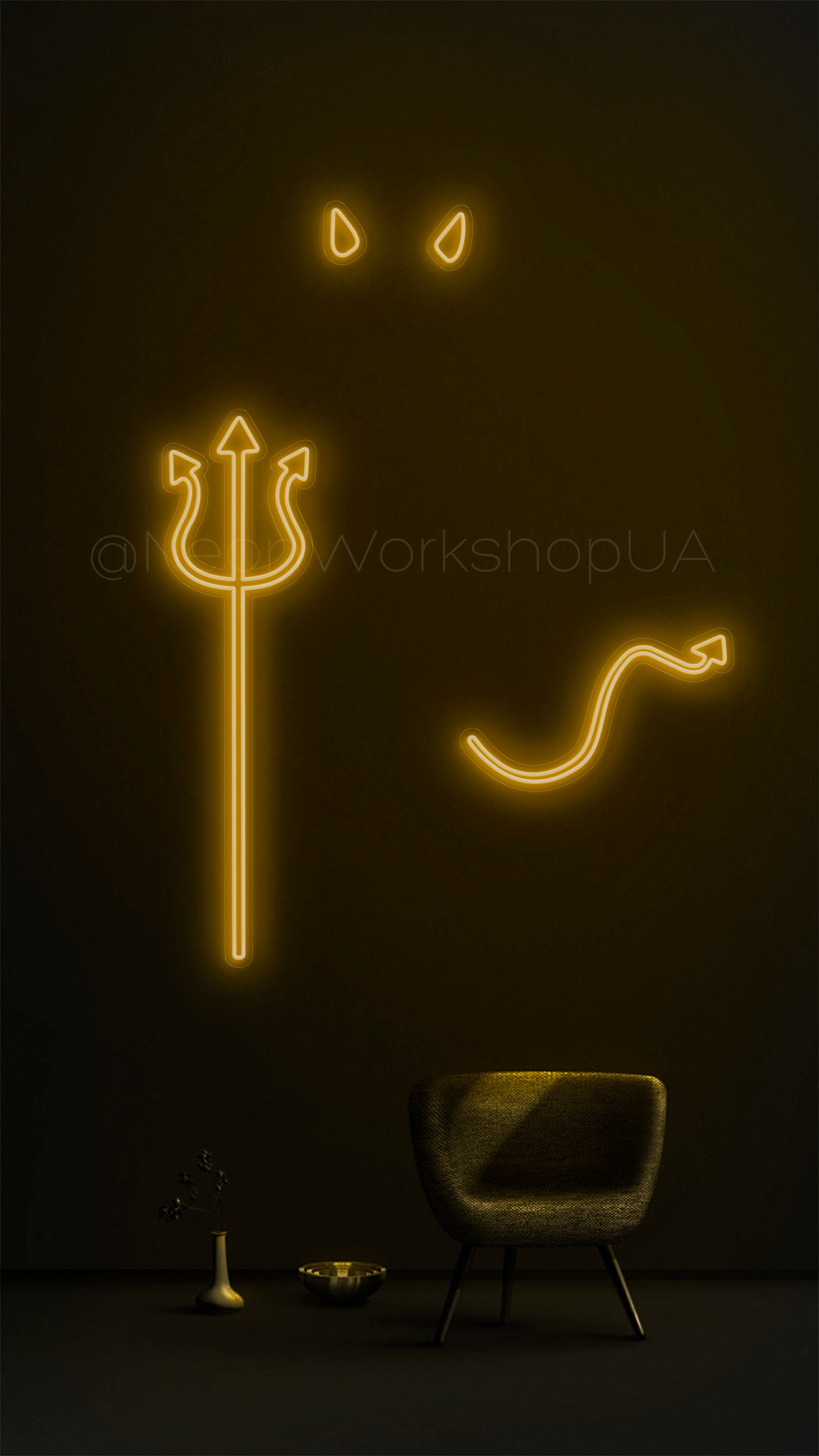 Devil's Horns and Tail With Trident LED Neon Sign, Photo Zone Neon Sign ...