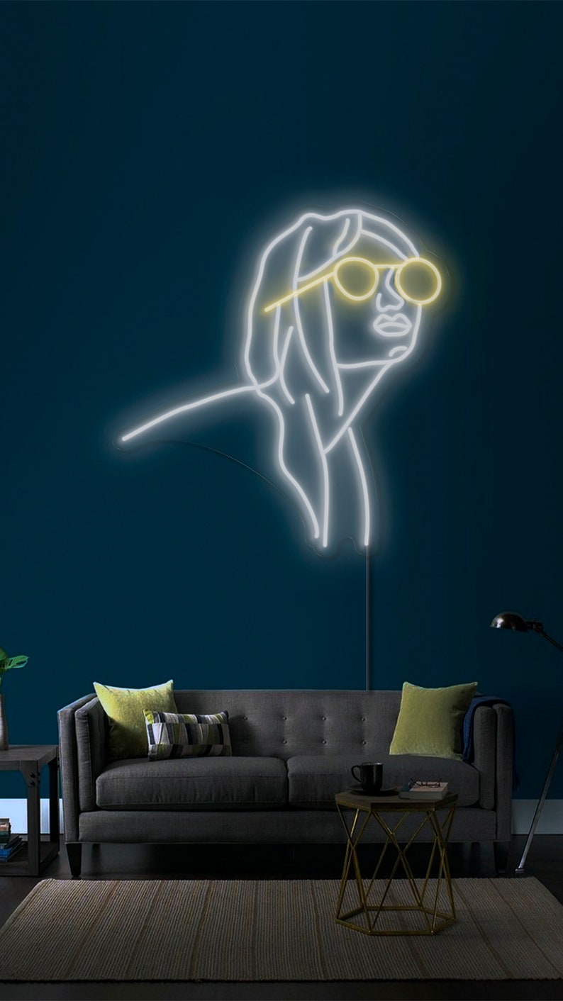 Girl Face With Sunglasses LED Neon Sign, Girl Art Face Neon, Wall Decor ...