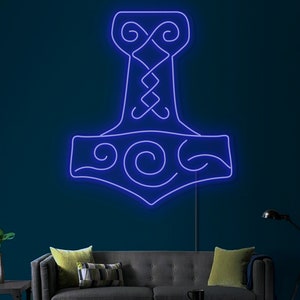 Thor's Hammer LED Neon Sign, Mjolnir, Scandinavian Ornament, Bar Neon ...