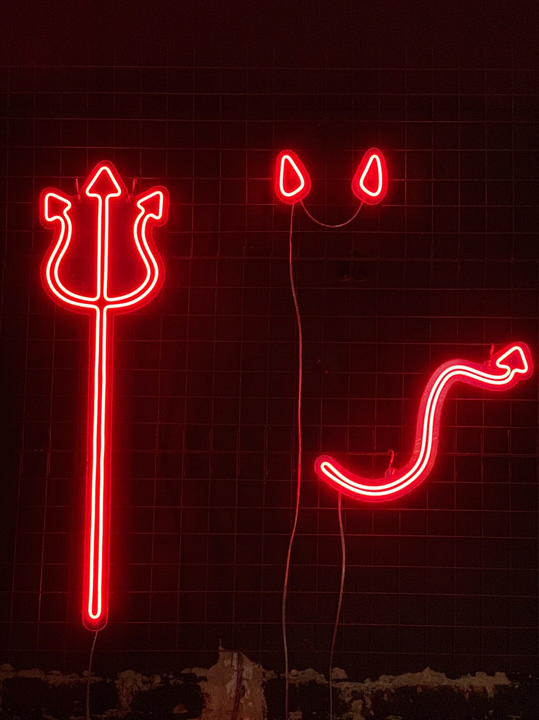 Devil's Horns and Tail With Trident LED Neon Sign, Photo Zone Neon Sign ...