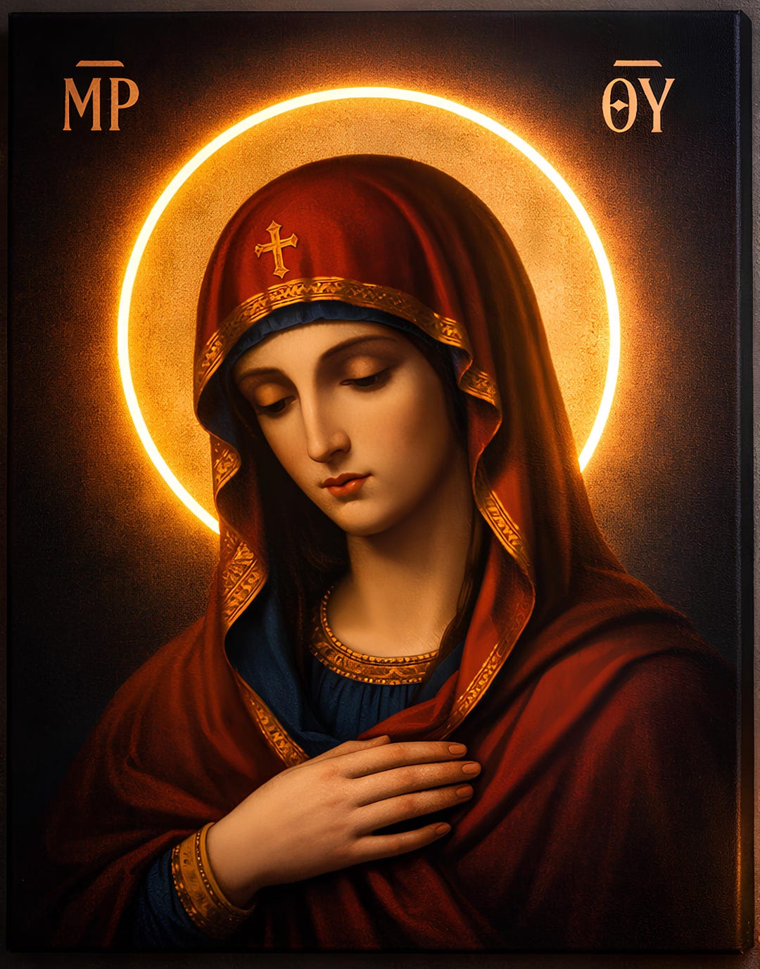 Neon Virgin Mary Icon Canvas – Sacred LED Halo Wall Art - Etsy