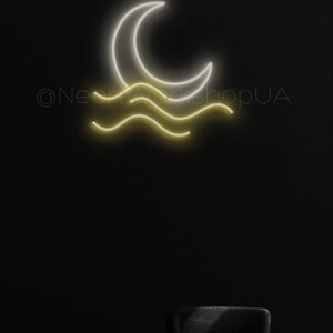 Moon Wave Bedroom LED Neon Sign, Moon Light Sign, Ocean and Moon Neon ...