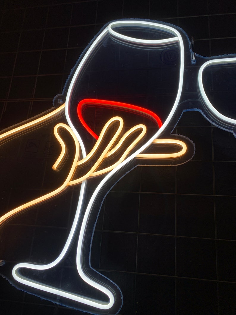 Drinking Hands LED Neon Sign, Hand With Wine and Hand With Cup of Tea ...
