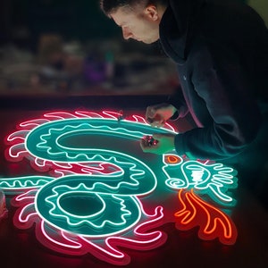 The Dragon LED Neon Sign, Dragon Wall Sign, Chinese Decor, Fastfood ...